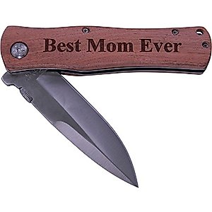 Best Mom Ever Folding Pocket Knife - Great Gift for Mothers's Day Birthday or Christmas Gift for Mom Grandma Wife (Wood Handle)