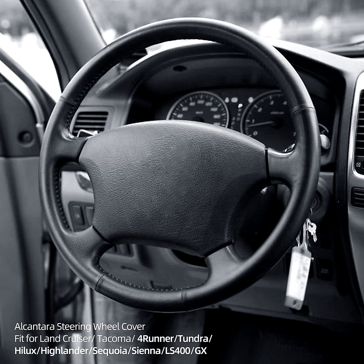 Alfanxi Hand Stitch Sewing Italy Alcantara Car Steering Wheel Cover Wrap for Toyota Land Cruiser/Tacoma/4Runner/Hilux/Sienna (White Thread)