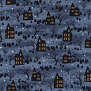 Spooky Night Spooky Houses Midnight , Quilting Fabric by the Yard