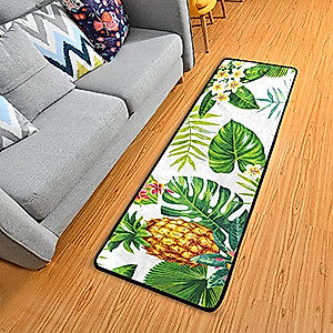 Tropical Pineapple Palm Leaf Runner Rug 72 x 24 Inch, Kitchen Rug Non-Slip Doormat Bath Mat Area Rug Carpet for Kitchen Living Bedroom