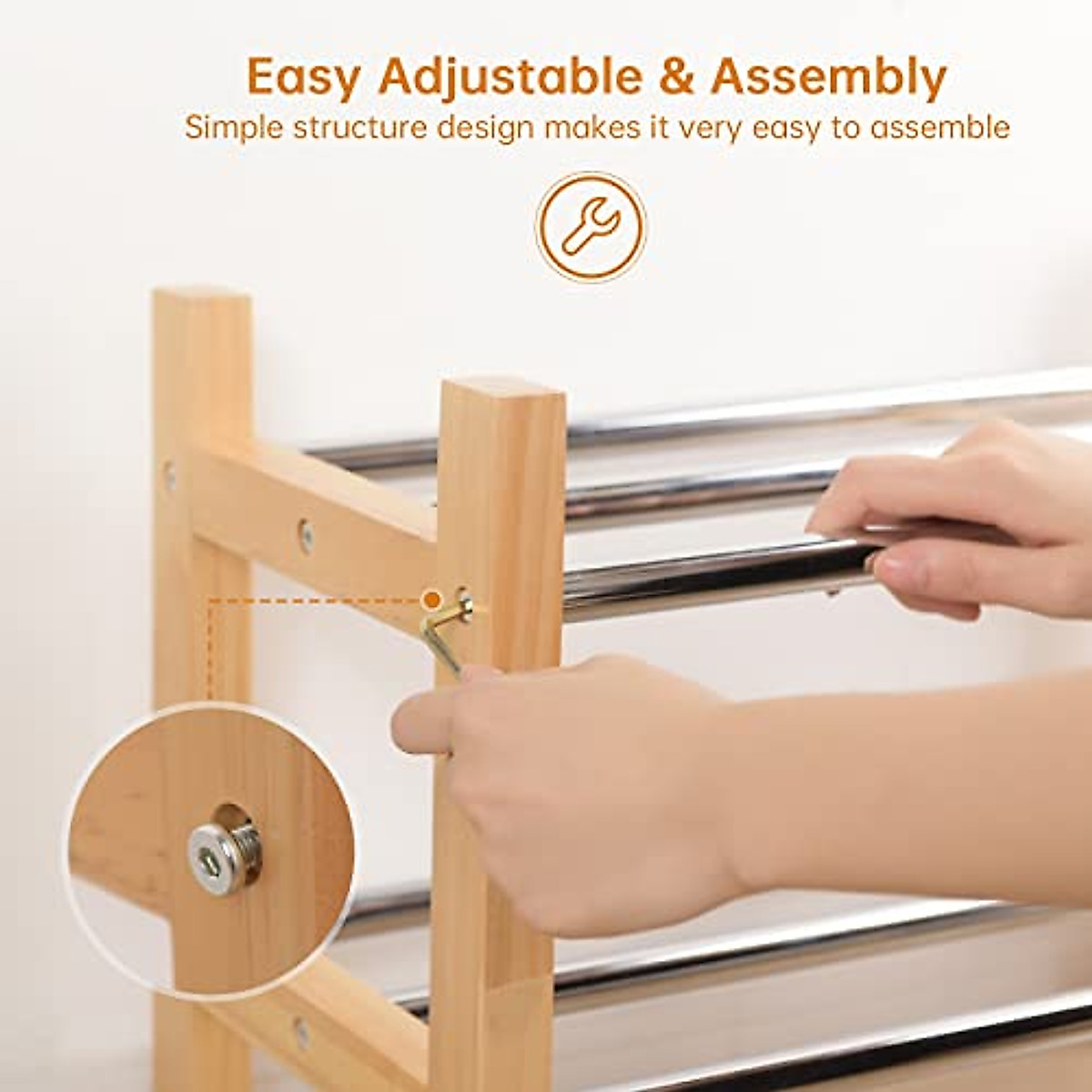 Nroech Expandable Shoe Rack Storage Organizer-Adjustable 2 Tier Wood and Metal Shoe Shelf Heavy Duty Free Standing Shoe Rack for Closet Bedroom Entryway (Natural)