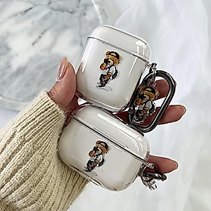 ONLYOU Compatible with Airpods Pro Case Cover with Keychain Stylish Korean Airpods Pro 2 Case Cute PC Bear Street Clear