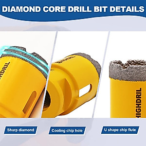 HIGHDRIL Diamond Drill bits kit with 5/8-11 for Porcelain Porcelain Tile Ceramic Marble Brick Concrete Vacuum Brazed Hole Saw (25/35/45/65/75mm+20mm Finger Bits+50mm Beveling Chamfer Bit)