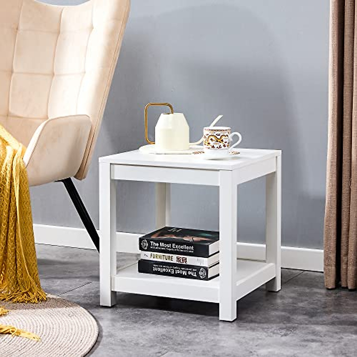 NebulaDeco 3-Tier End Table Nightstand White, Narrow Side Table with Storage Shelf, Small Bookshelf Bedside Table for Bedroom, Living Room, Office, Bathroom (Two-ply, White)