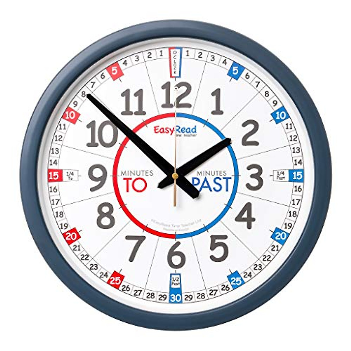 ertt Teaching Wall Clock - Learn The Time Wall Clock - Kids Analog Clock for Classroom, Playroom, Bedroom, Educational Room Decor - School Clock for Kids with Red Blue Face (35cm)