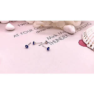 925 Sterling Silver Hypoallergenic 3MM Turkish Blue Eye Fake Nose Stud lnlaid Crystal Rhinestone Cubic Zirconia Evil Eyes Mal de Ojo Piercing Nose Rings Body Jewelry for Women Men-A 2Pcs