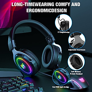 edonka Gaming Headset X 10, Noise Canceling Gaming Headphones with RGB Light,7.1 Surround Sound Crystal Clear Mic for PS5, PS4, Xbox One, PC, Mac