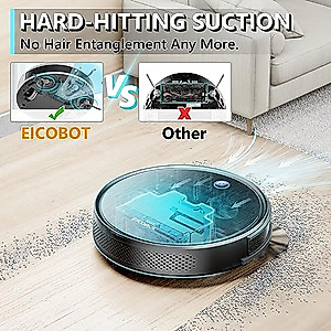 EICOBOT Robot Vacuum Cleaner, 2300Pa Strong Suction Power, Tangle-Free, Slim, Quiet, 120 Mins Runtime, Auto Self-Charging Robotic Vacuum Cleaner Ideal for Low Carpet, Pet Hair, Hard Floors, Black