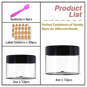 4 oz Body Butter Containers with Lids + 2oz Small Plastic Containers with Lids (Set of 24) Plastic Jars with Lids Cosmetic Jar - for Lip Scrub, Cream, Slime, Craft Storage