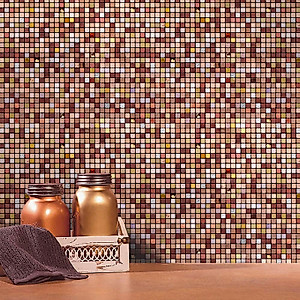 HomeyMosaic 10-Sheet Peel and Stick Backsplash Tile Stick on Kitchen Bathroom Fireplace Plaid Glass in Gradient Copper
