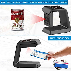 Symcode 1D 2D Hands-Free Barcode Scanner, with Omnidirectional Automatic Sensing Scanning Barcode Reader Adjustable Screen Scanning Platform Scanner for POS PC Supermarket Bookstore