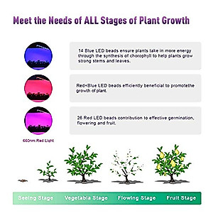 Ecoogrower LED Grow Lights for Indoor Plants, Plant Growing Lamps for Indoor Plants, 20W Full Spectrum Adjustable Gooseneck 9 Dimmable Levels 3 Modes Timing Function, 1 Head