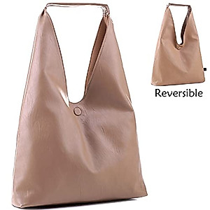 Reversible Large Oversized Vegan Leather Lightweight Simple Tote Handbag Purse (Taupe/Light-Taupe)