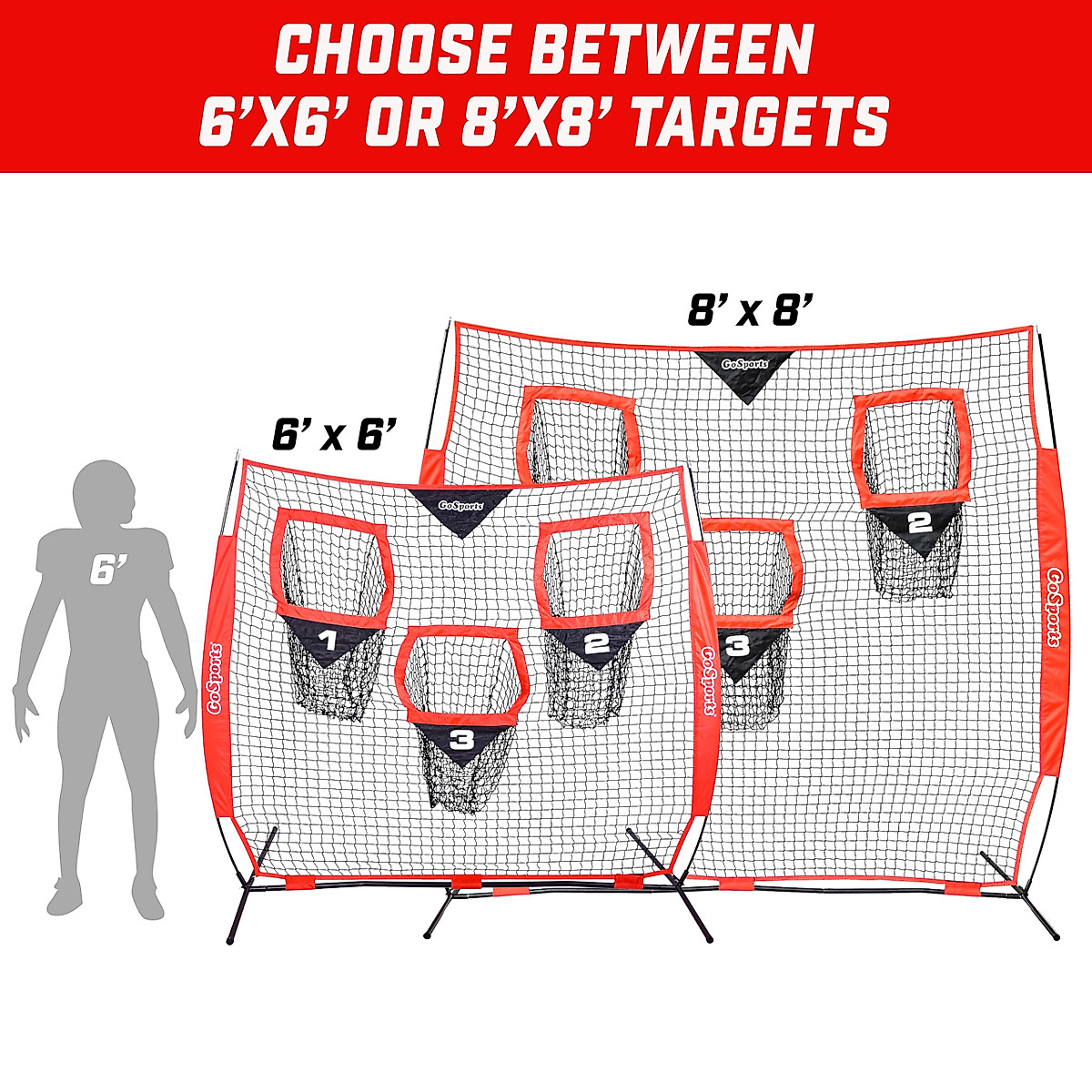 GoSports 6 x 6 ft Football Throwing Net - Red