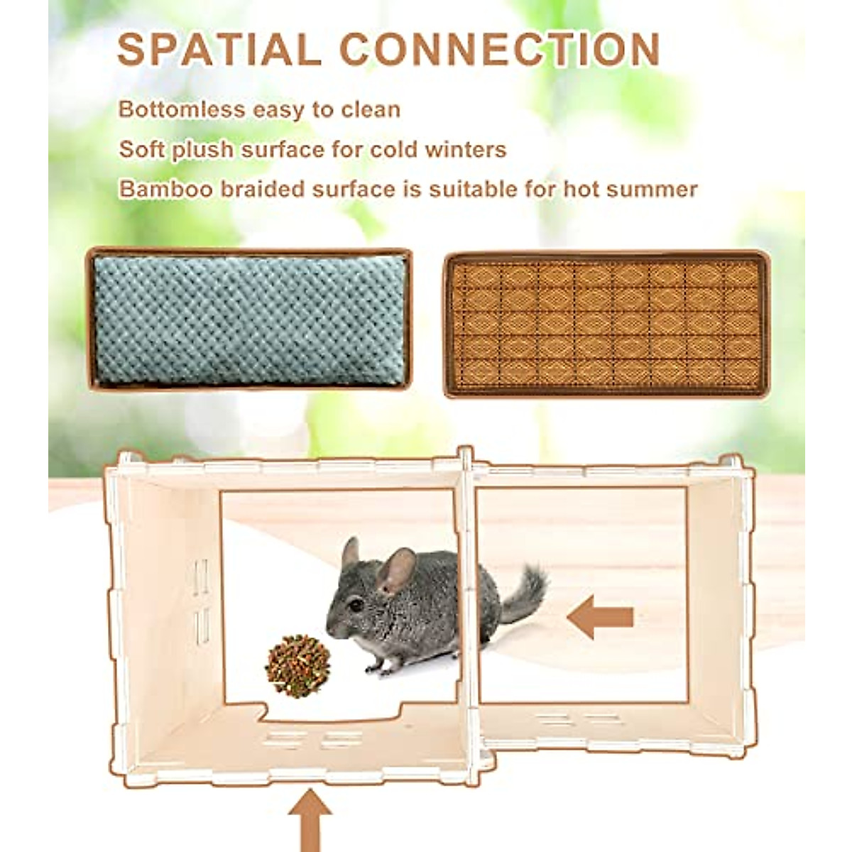 Cooenia Castle Chinchilla House, Hamster Wooden Large 2 Floor Guinea Pig Hideout Play House Hut with Windows, Door and Apple Sticks for Hedgehog Gerbil Hamster Small Animal Habitat