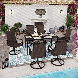 SUNSHINE VALLEY Outdoor Dining Sets,Wicker Swivel Chairs for 6,66.9" x 38" x29.1" Rectangular Outdoor Dining Table with Rounded Support,Patio Rattan Dining Sets for Outdoor Kitchen Lawn Garden,Deck