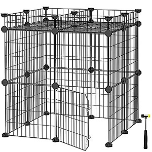 SONGMICS Pet Playpen Includes Zip Ties, Customizable Animal Fence with Storage, Door, Metal Wire Pen Fence for Small Animals, Bunnies, Rabbits, Puppy Guinea Pigs, for Indoor Use, Black ULPI03H