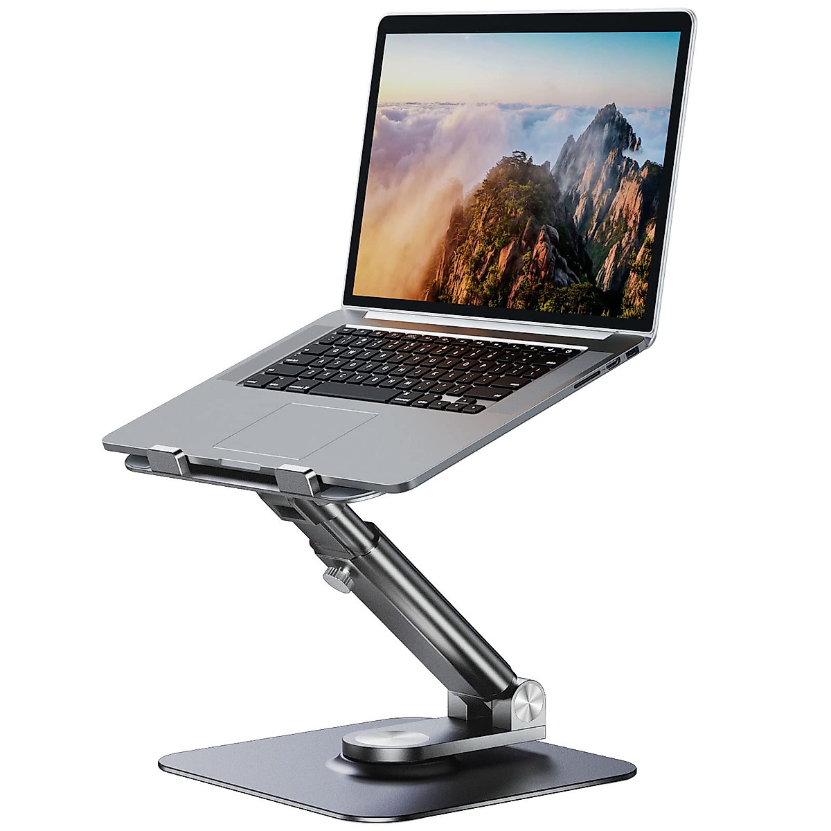 Laptop Stand, 360° Swivel & Adjustable Laptop Stand for Desk,Telescopic Laptop Riser Freedom Height & Multi-Angle, Foldable and Portable Computer Stand for All MacBook Laptops 10 15 17 inches - Grey