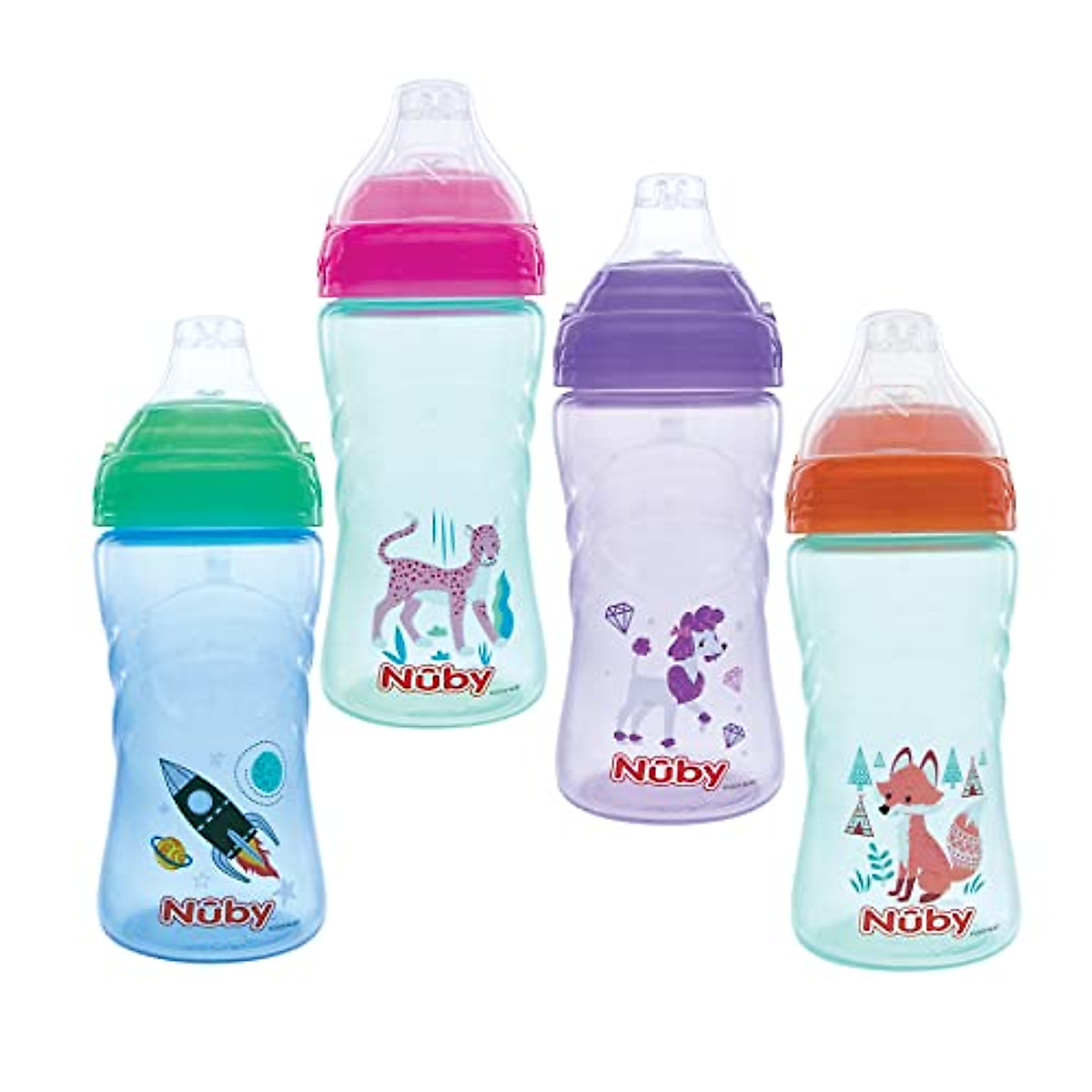 Nuby No Spill Printed Thirsty Kids No-Spill Sip-it Sport Cup with Soft Spout and Lid - 12oz / 360 ml, 12+ Months, Single Pack of 1, Print May Vary
