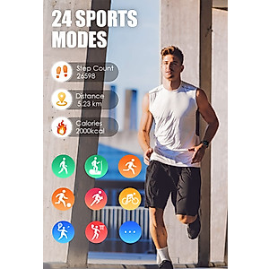 Smart Watch for Men 1.32 inch Full Touch Screen Fitness Tracker with Heart Rate Monitor Sleep Tracking Pedometer Watch Waterproof Smartwatch for iOS Android Phones (Black)