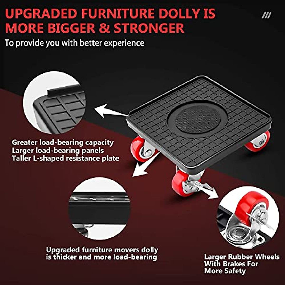 Furniture Dolly, 1300 Lbs Load Capacity Furniture Mover with Wheels and Brake, 360° Rotation Wheels Furniture Lifter Set for Moving Heavy Furniture, Refrigerator, Cabinet, Sofa