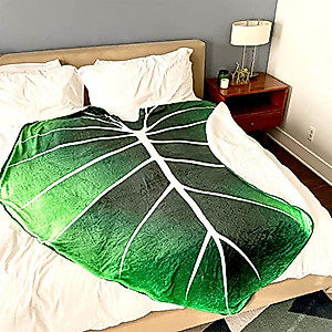 Cute Large Green Leaf Plush Blanket, Soft and Comfortable Novelty Blanket, Flowers Botanical Leaves Pattern Throw Blanket for Bedroom Living Rooms Sofa Camping Bed Blanket