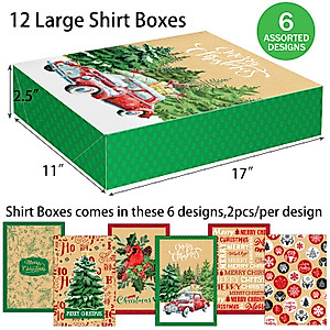 12 Large Christmas Gift Wrap Boxes bulk with Lids, 12 tissue paper and 80 Count Foil Christmas Tag Stickers for wrapping oversized Clothing (Robes, Sweater, Coat, Shirts) and Xmas Holiday Present