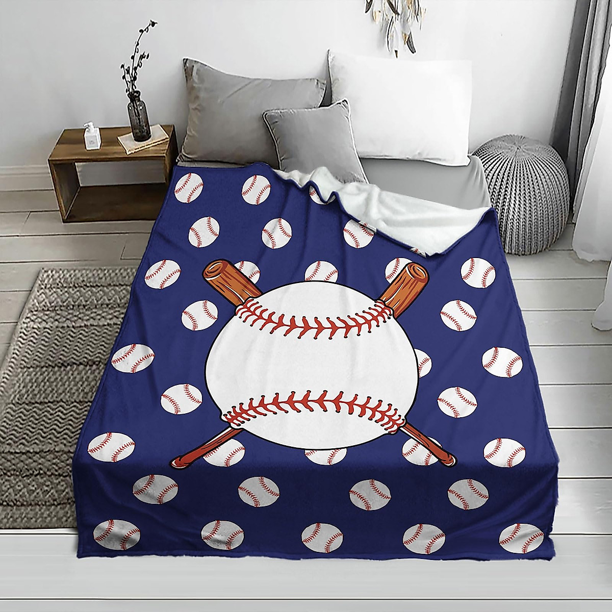 Soft Baseball Blankets for Boys Adults Kids, Baseball Gifts for Boys Men, Baseball Team Gifts, Baseball Coach Gifts for Men, Baseball Stuff Cozy Fleece Baseball Blanket for Couch Bed 50'' x 60''(02)