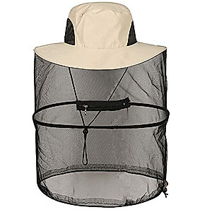 Mornajina Head Net Hat, Safari Hat Sun Hat with Hidden Net, Boonie Hat, Mesh UV Protection Fit Fishing Hiking Camping Cycling Boating Gardening (Beige)
