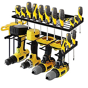 Power Tool Organizer Wall Mount Floating Tool Shelf Drill Rack and Shelf for Workshop Shed(17x9in),(black)