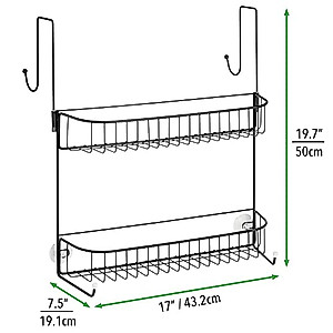 mDesign Extra Wide Metal Wire Over the Bathroom Shower Door Caddy, Hanging Storage Organizer with Built-In Hooks and Baskets on 2 Levels for Shampoo, Body Wash, Loofahs, Rust Resistant - Matte Black