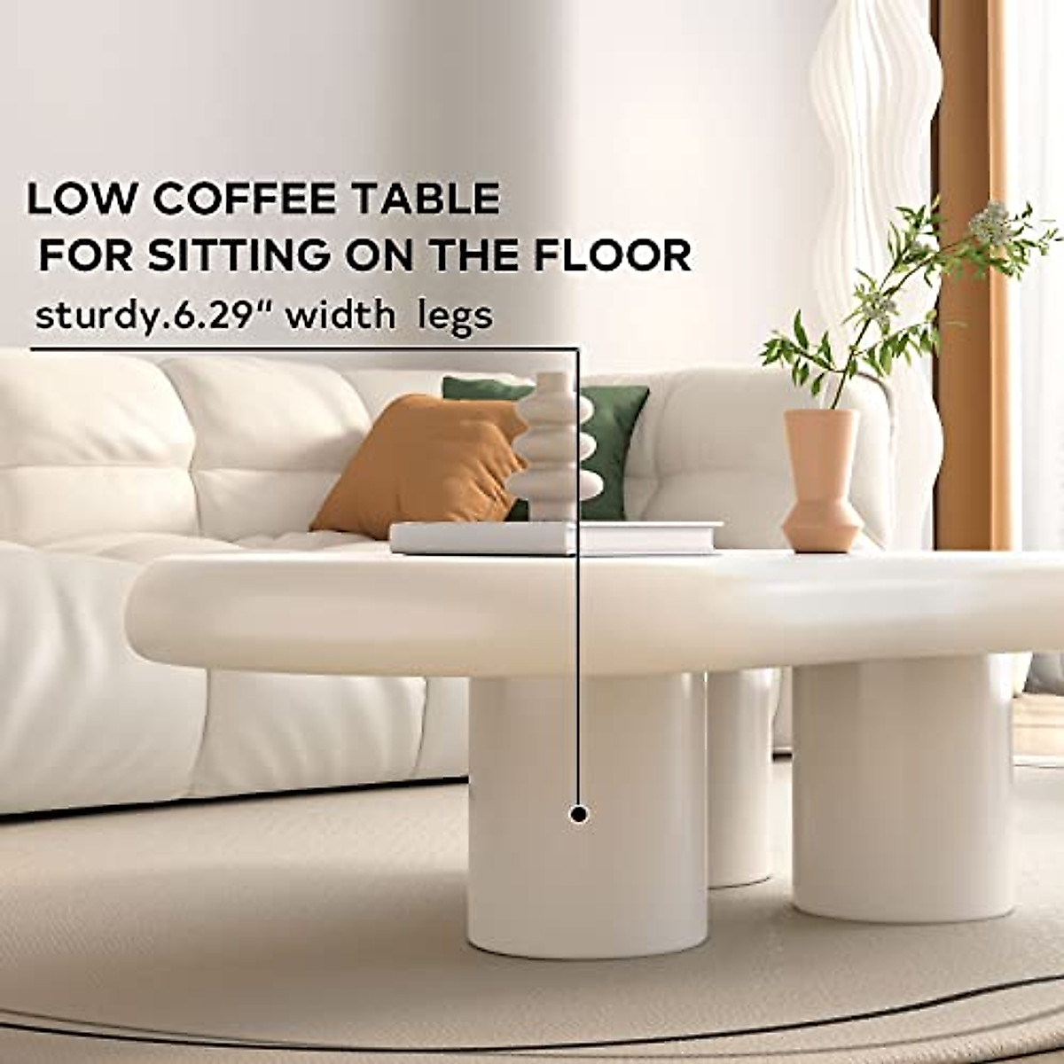 Guyii Cloud Coffee Table, Modern White Coffee Table for Living Room, Cute Irregular Indoor Tea Table with 3 Legs (White, 47.24 Inch)