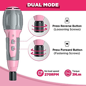 WORKPRO Electric Cordless Screwdriver Set - 4V USB Rechargeable Lithium-ion Battery Screwdriver Kit with LED Light - Small Screwdriver with 7pcs Bits for Home, Office, Apartment - Pink Ribbon