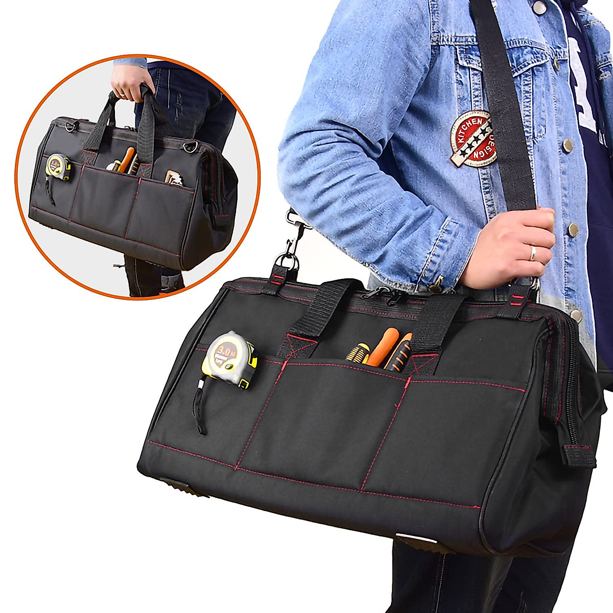 SKYUS 20 inch Tool Bag, Wide Mouth Tool Organizer,with Adjustable Shoulder Strap(20-inch)