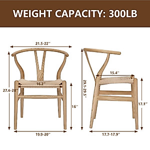 VODUR Wishbone Chair Natural Solid Wood Dining Chair/Hans Wegner Y Chair Rattan and Wood Accent Armrest Chairs - Ash Wood Chairs Set of 2 (Ash Wood + Natural)