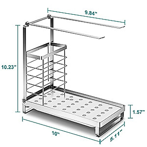 SUBEKYU Sink Caddy Kitchen Sink Organizer with Drain Pan, 304 Stainless Steel Dishcloth Holder, Sponge Holder for Kitchen Sink
