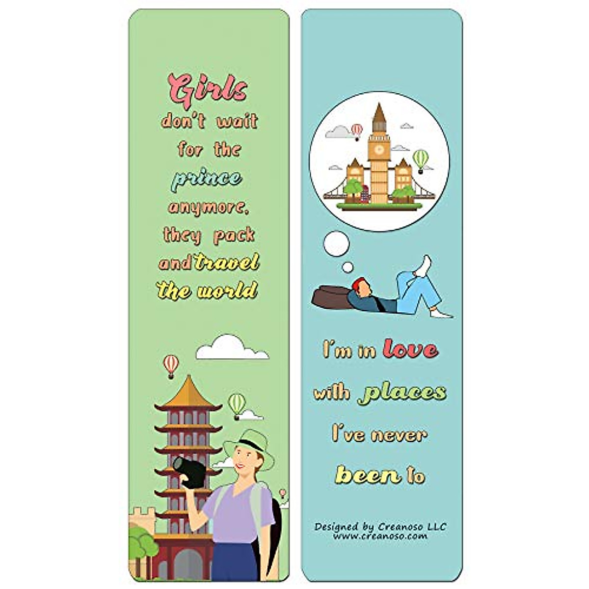 Creanoso Fun Travel Quotes Bookmarks (30-Pack) - Classroom Reward Incentives for Students and Children - Stocking Stuffers Party Favors & Giveaways for Teens & Adults