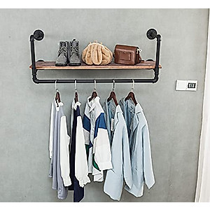 Wall-Mounted Clothes Rack with shelves, Industrial Pipe Clothes Hanging Bar, Space-Saving, 40 x 10 Inches, Easy Assembly, for Small Space, Retro Black
