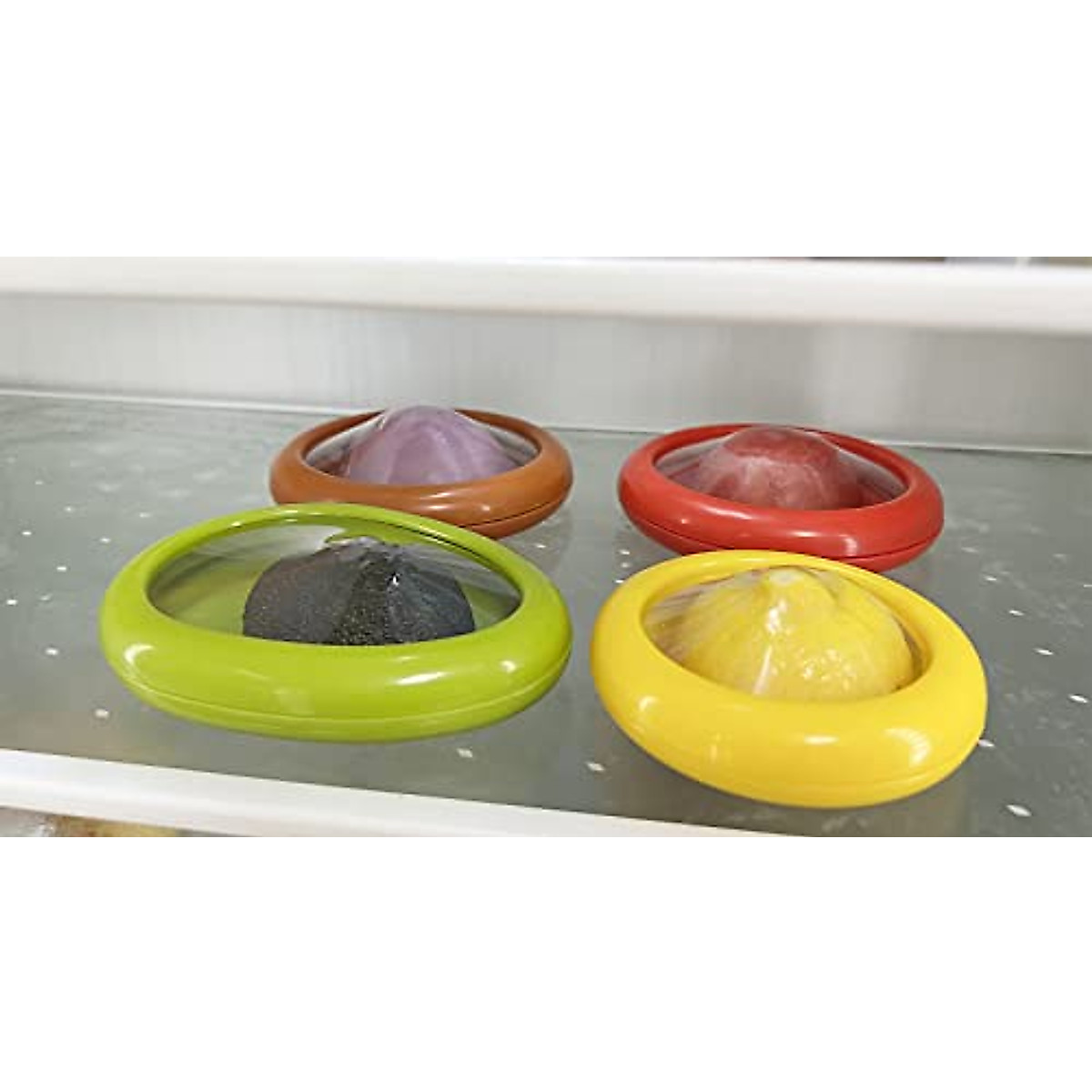 halteoly 4PC Fruit and Vegetable Storage Containers Set for Fridge, Onion Storage Container Tomato Saver and Lemon Keeper,Avocado Saver