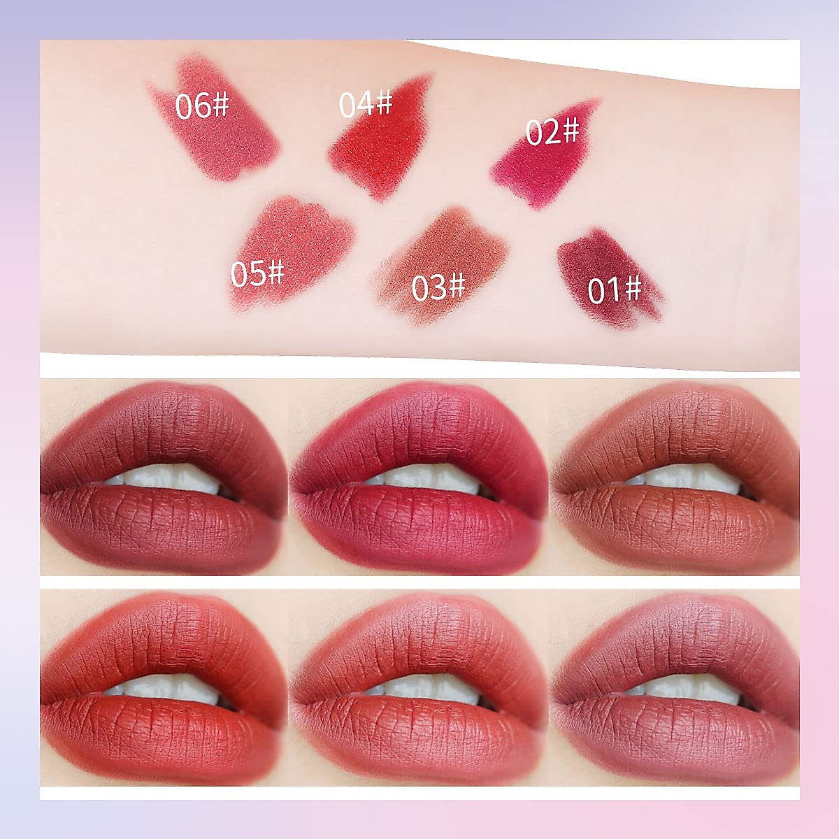 6-Color Mini Matte Color Star Capsule Lipstick set. Mini Long Lasting Non Stick Cups .Velvet Portable Star Candy Colour Capsule Lipstick Set. Suitable For All Kinds Of Occasions, PINK