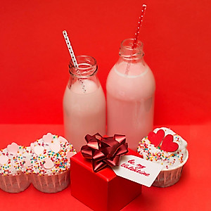 Boao 200 Pieces Valentines Straws Valentines Paper Straws Heart Drinking Straws Heart Striped Paper Straws Decorative Holiday Straws for Valentine's Day Wedding Party Supplies, 8 Styles