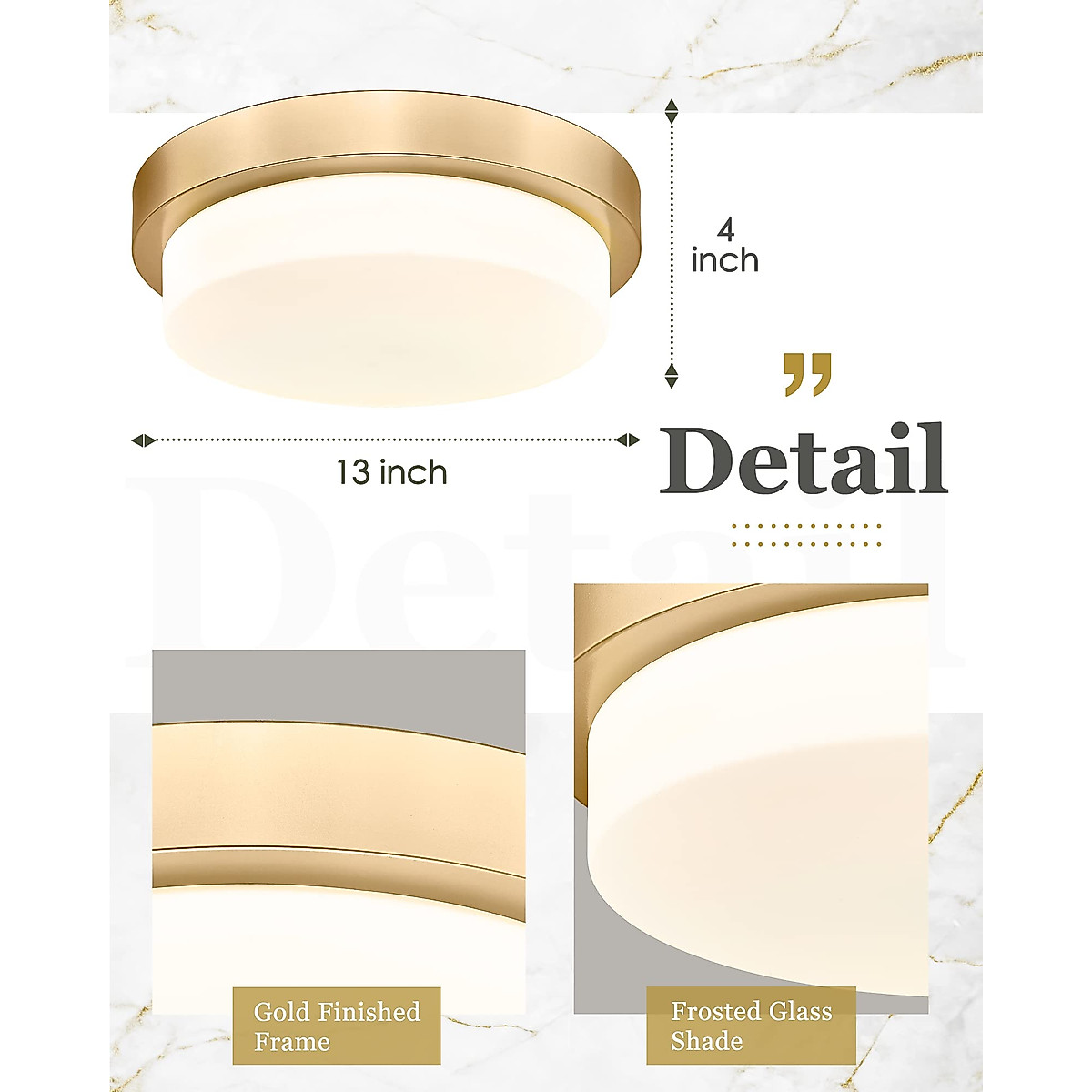 Audickic Gold Flush Mount Ceiling Light, 13inch Close to Ceiling Light Fixtures 24W 2200lm Dimmable 2700K/3000K/4000K/5000K/6000K Brass LED Ceiling Lamp for Bedroom Hallway Kitchen, AD-22008-L-GD