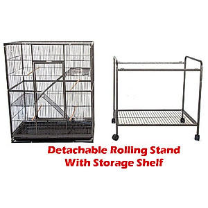 70" Extra Large Chew-Proof Wrought Iron 4-Levels Tight 1/2-Inch Bar Spacing for Ferret Chinchilla Sugar Glider Home Cage Easy to Clean Pull Out Tray with Removable Stand on Wheels
