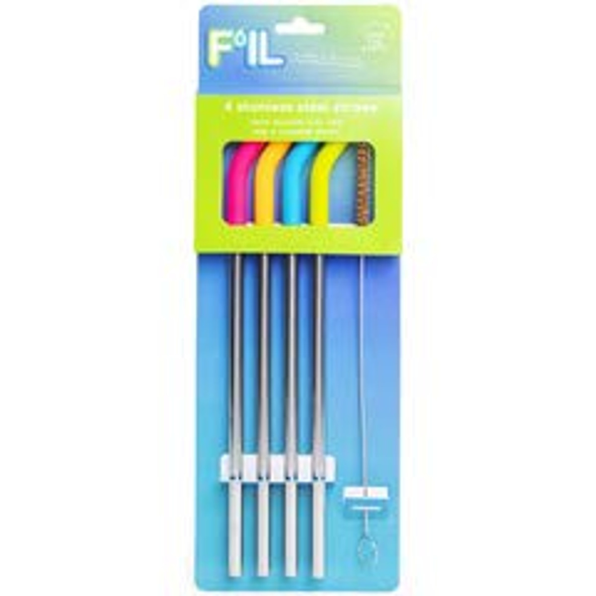 F'IL 4 Stainless Steel Straws With Silicone Flex Tips And A Cleaning Brush