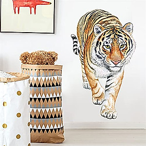 ROFARSO Lifelike Cool Tiger Jungle Animal Wall Stickers Removable Wall Decals Art Decorations Decor for Bedroom Living Room Murals