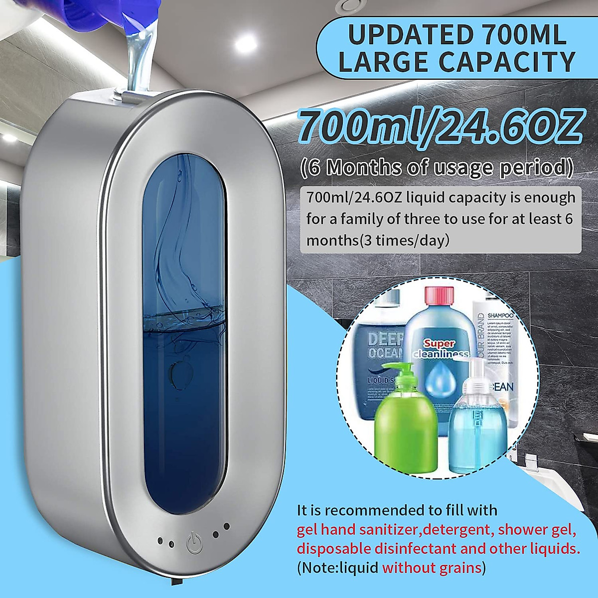 Automatic Soap Dispenser Touchless, Haiaoxonr 700ml wall mounted soap dispenser supports hand soap, dishwashing liquid, etc. for bathroom, kitchen, hotel, office, home and commercial places.