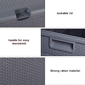 HomVent 120 Gallon Resin Rattan Deck Box, Waterproof Storage Deck Box, Outdoor Storage Container Rattan Style Storage Box for Patio Gardening Tools, Cushions, Pool Accessory, Pillows (Grey)