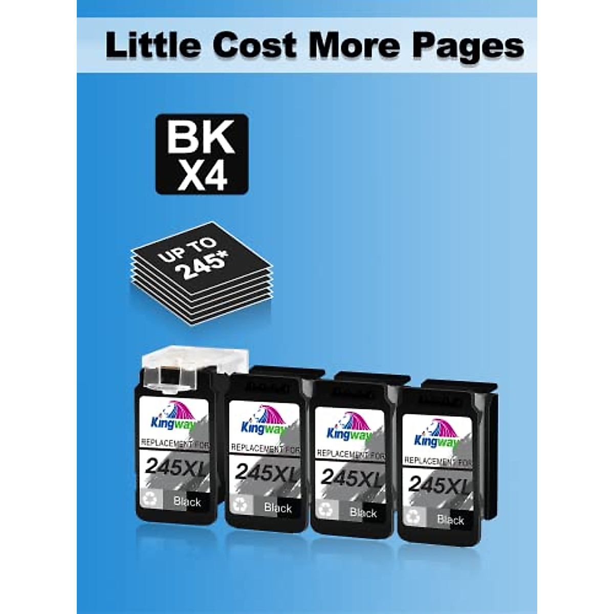 KINGWAY 245XL Black Remanufactured Replacement for Canon 245 Black Ink PG-245 Black 245XL PG-243 Ink Cartridge for Pixma MX490 TS3120 (4-Black)