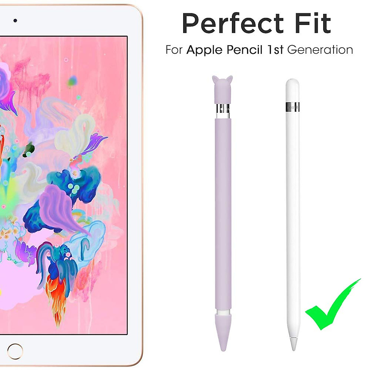 3 Pack Case for Apple Pencil 1st Generation Holder Sleeve Skin Cover Accessories for iPad Pro 9.7/10.5/12.9,Silicone Cute Grip with Charging Cap Holders and 3 Protective Nib Covers-Black,Pink,Purple