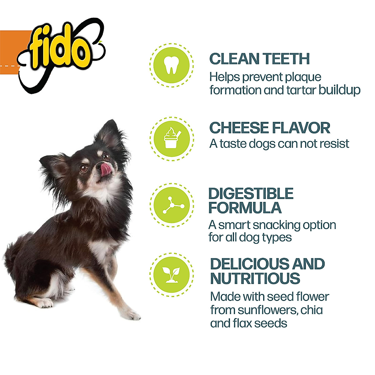 Fido Naturals Doozie Bones Dental Care Treat for Dogs, Cheese Flavored, Made with Sunflower, Chia, & Flax Seeds-Naturally Freshens Breath, Reduces Plaque & Whitens Teeth 21ct - Mini Treats (Pack of 1)